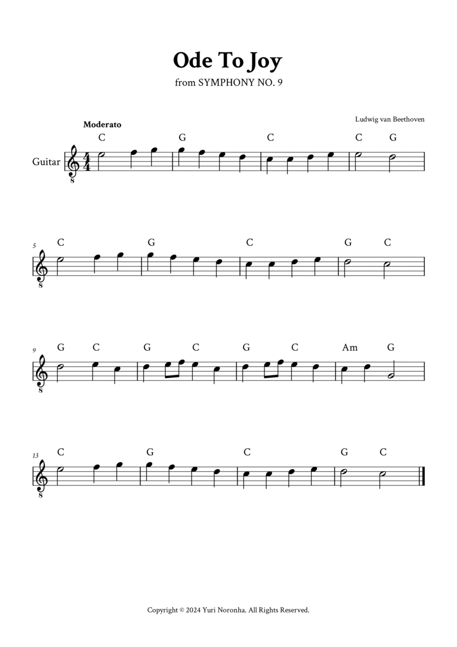 Ode To Joy - Easy Guitar (C Major - with Chords) by Ludwig van ...