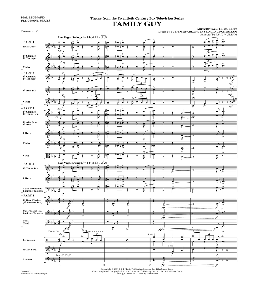 Family Guy (Theme) - Full Score by Paul Murtha - Concert Band - Digital ...