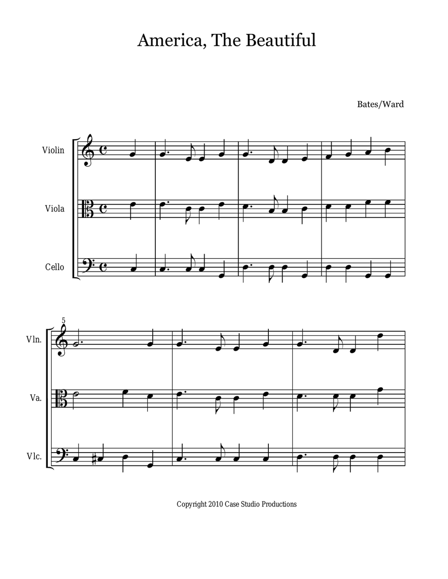 Patriotic Hymns For String Trio Violin Viola And Cello By Various