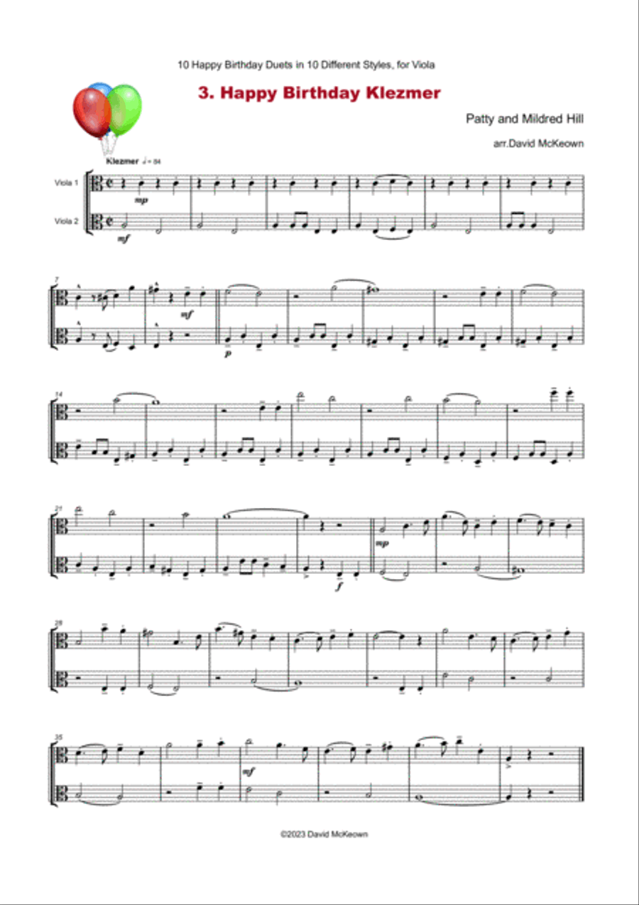 10 Happy Birthday Duets In 10 Different Styles For Viola By David