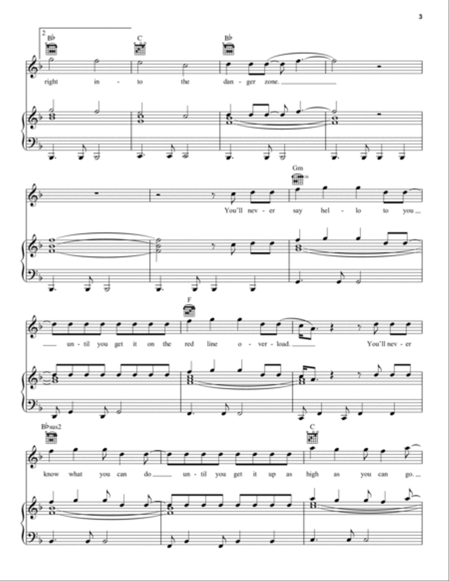 Danger Zone by Kenny Loggins - Piano, Vocal, Guitar - Digital Sheet ...