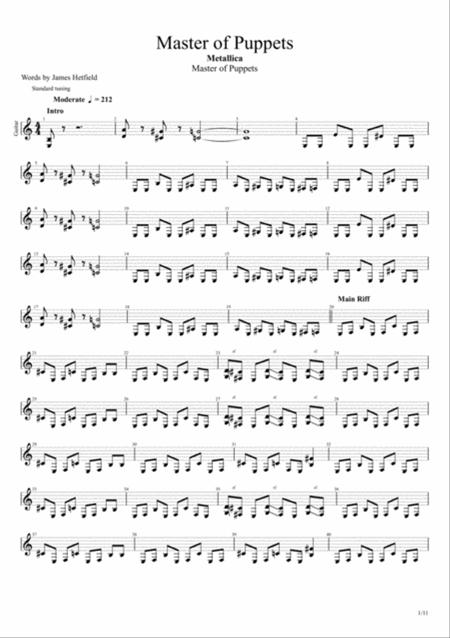 Master Of Puppets by Metallica - Electric Guitar - Digital Sheet Music | Sheet Music Plus