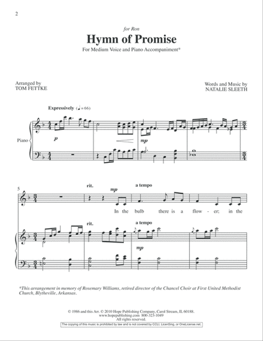 Hymn Of Promise By Thomas Fettke Voice Solo Digital Sheet Music