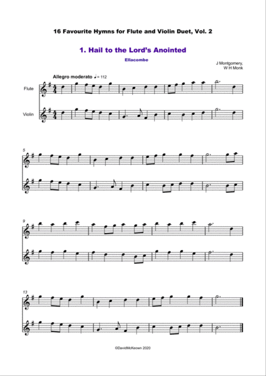16 Favourite Hymns Vol2 For Flute And Violin Duet By Various Flute