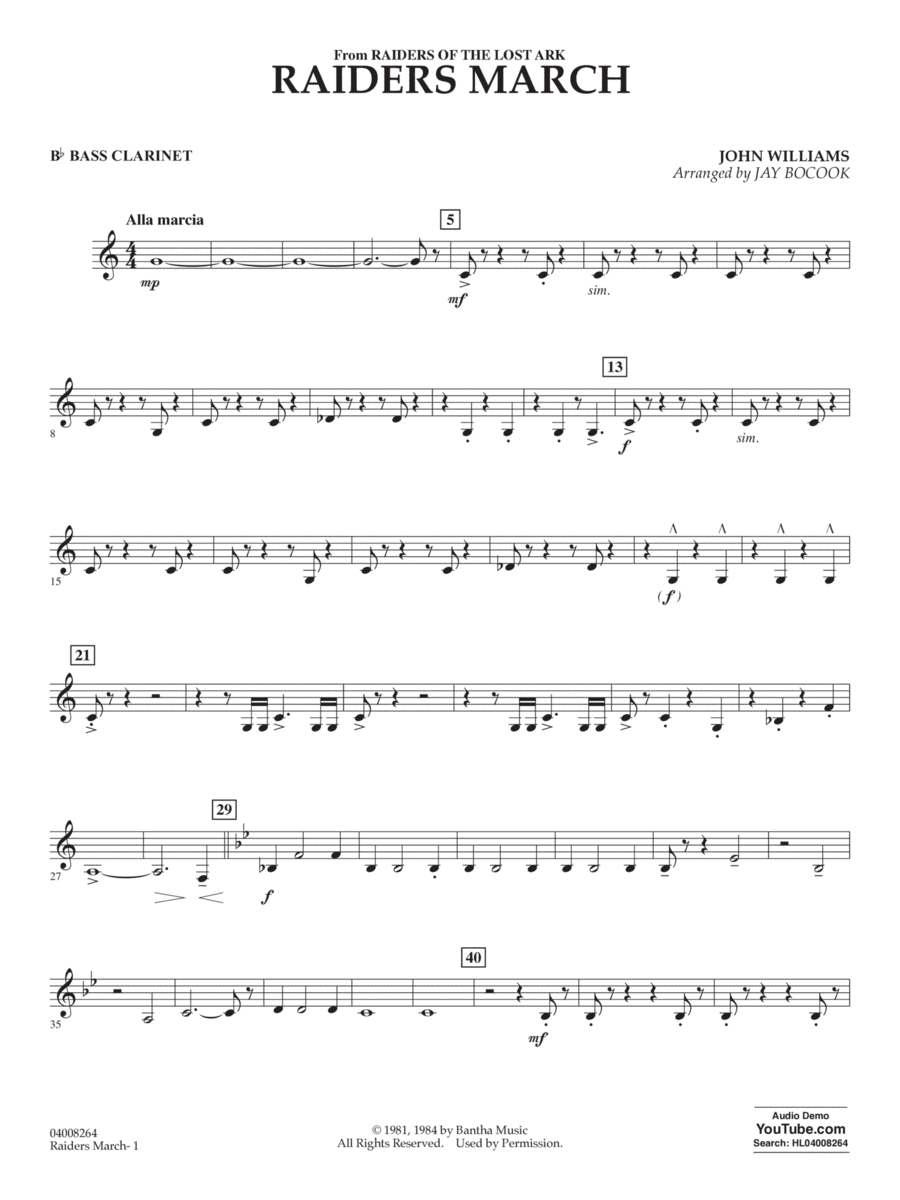 Raiders March From Raiders Of The Lost Ark Arr Jay Bocook Bb