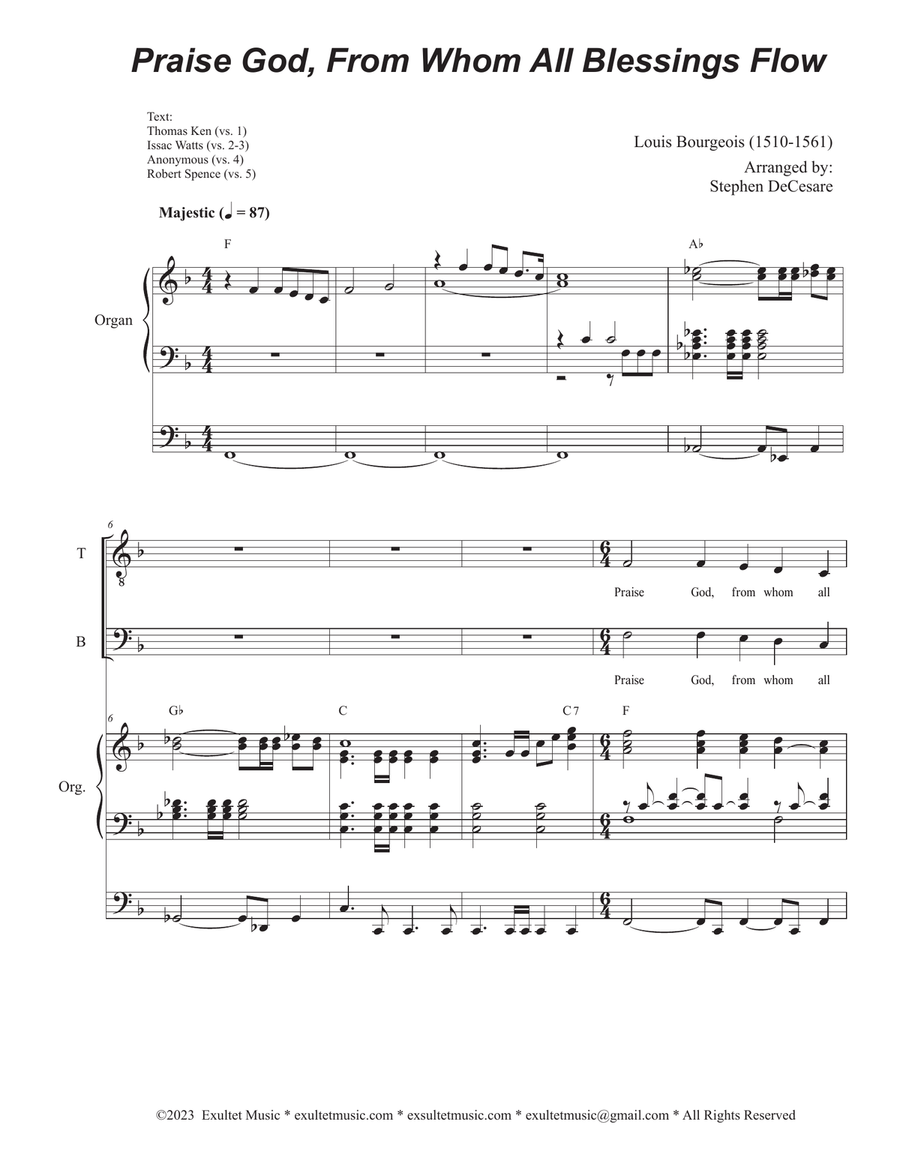 Praise God From Whom All Blessings Flow Vocal Quartet Satb By