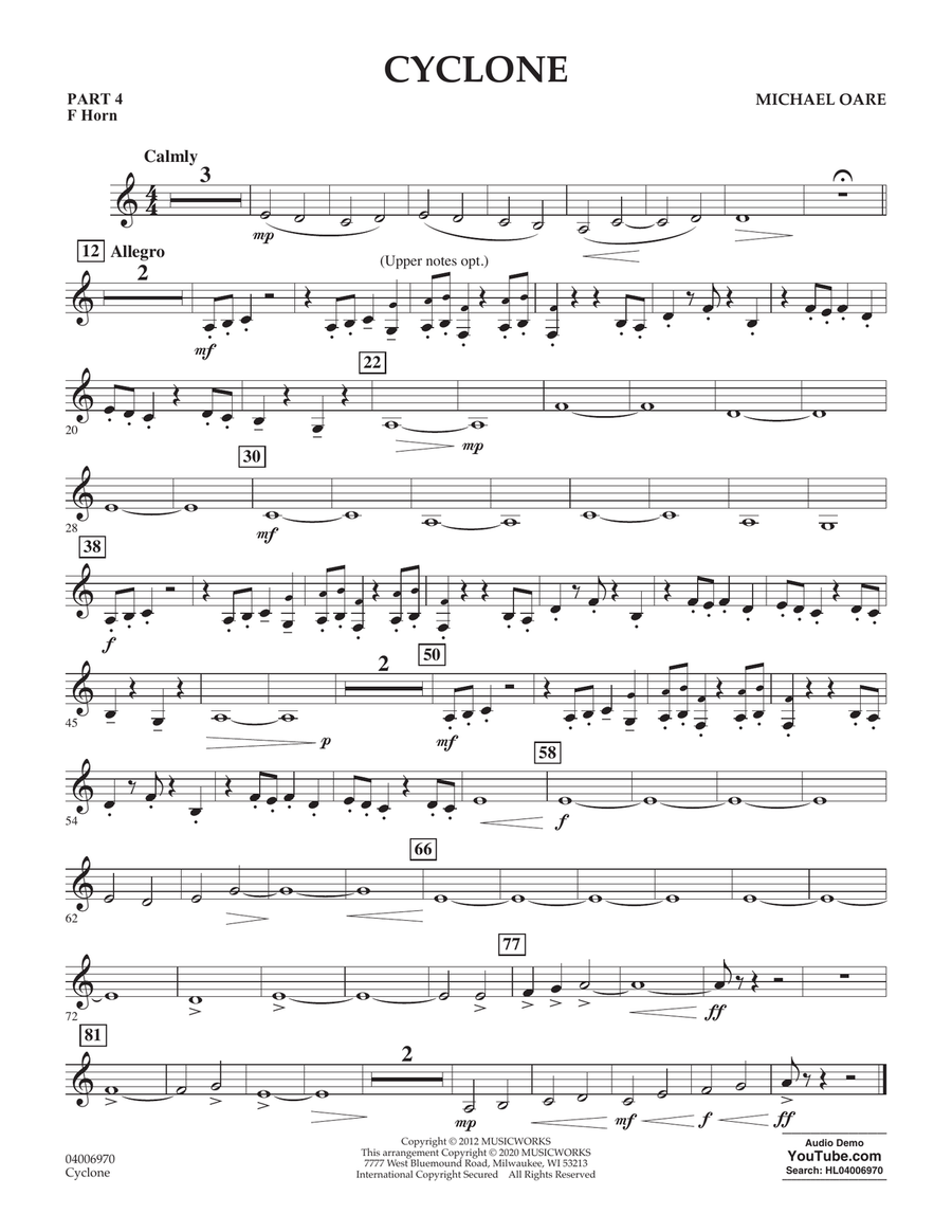 Cyclone Pt 4 F Horn By Michael Oare Concert Band Digital Sheet