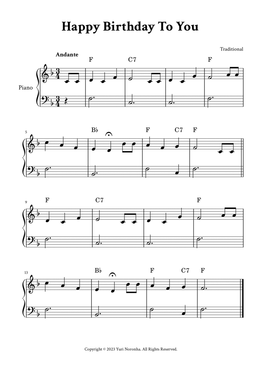 Happy Birthday To You Easy Piano In F By Traditional Piano Method