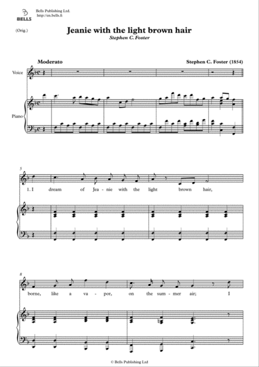 Jeanie with the light brown hair (Original key. F Major) by Stephen ...