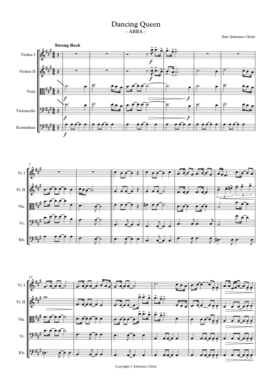 Dancing Queen by ABBA - String Quintet - Digital Sheet Music | Sheet ...