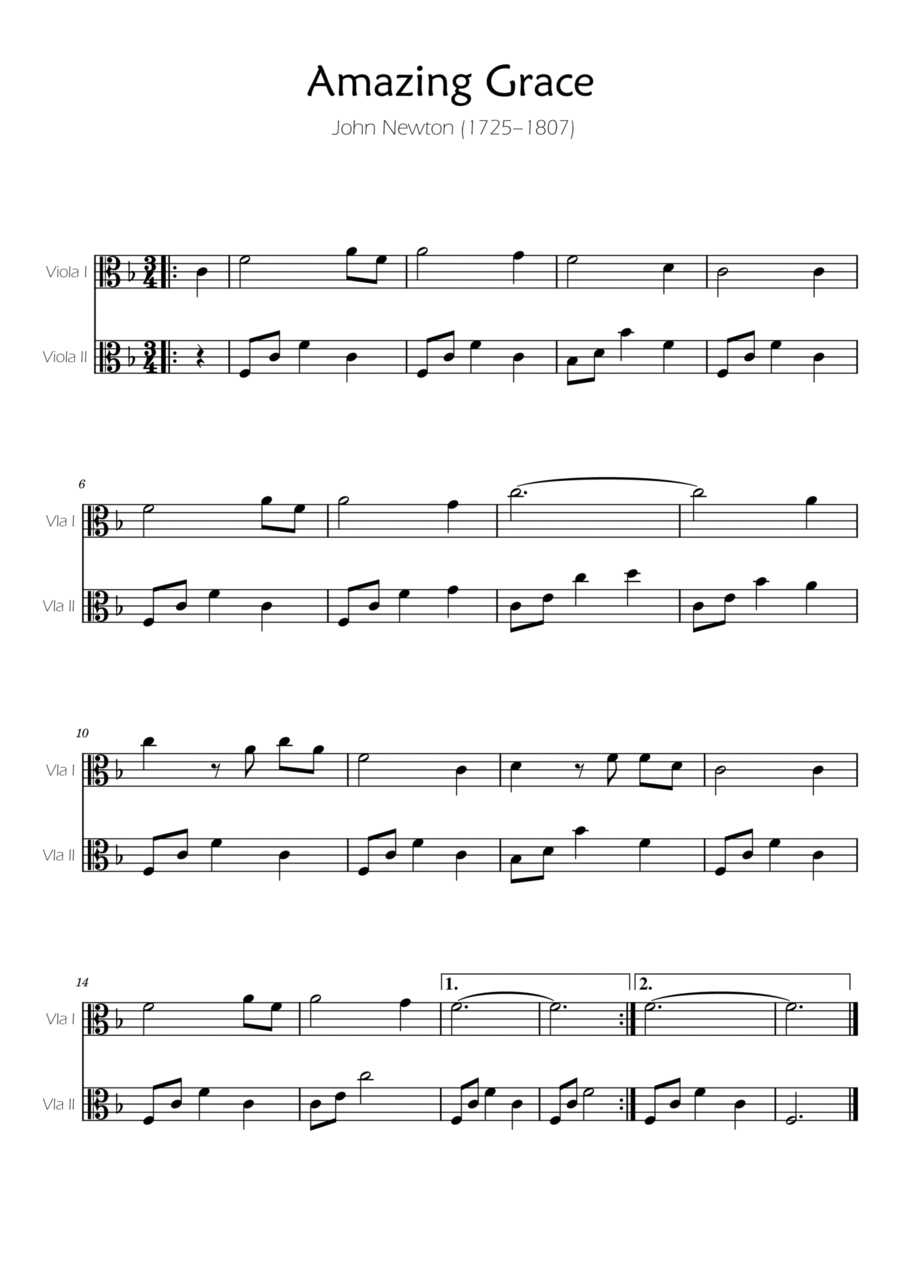 Amazing Grace - Viola Duet by John Newton - String Duet - Digital Sheet ...