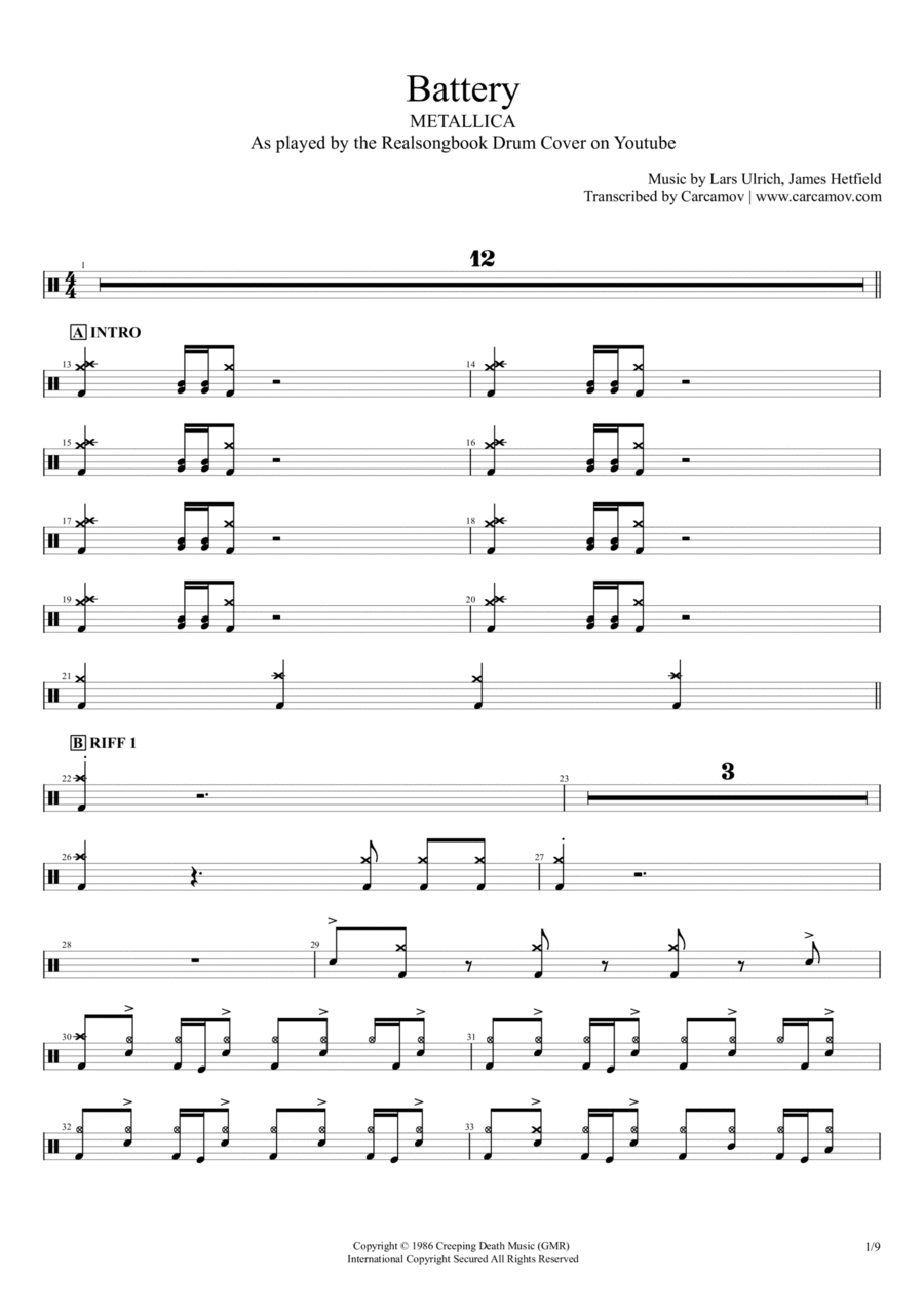 Battery by Metallica - Drum Set, Percussion - Advanced Digital Sheet ...