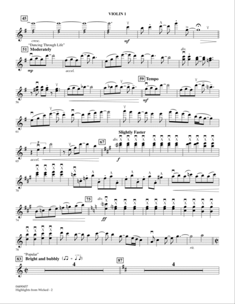 Highlights from Wicked - Violin 1 by Stephen Schwartz - Full Orchestra ...