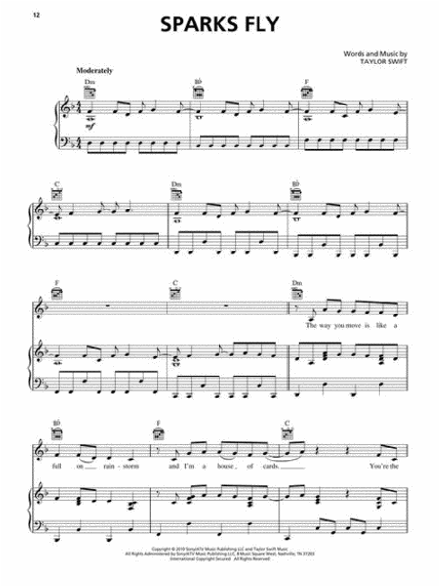Taylor Swift Speak Now By Taylor Swift Piano Vocal Guitar Sheet