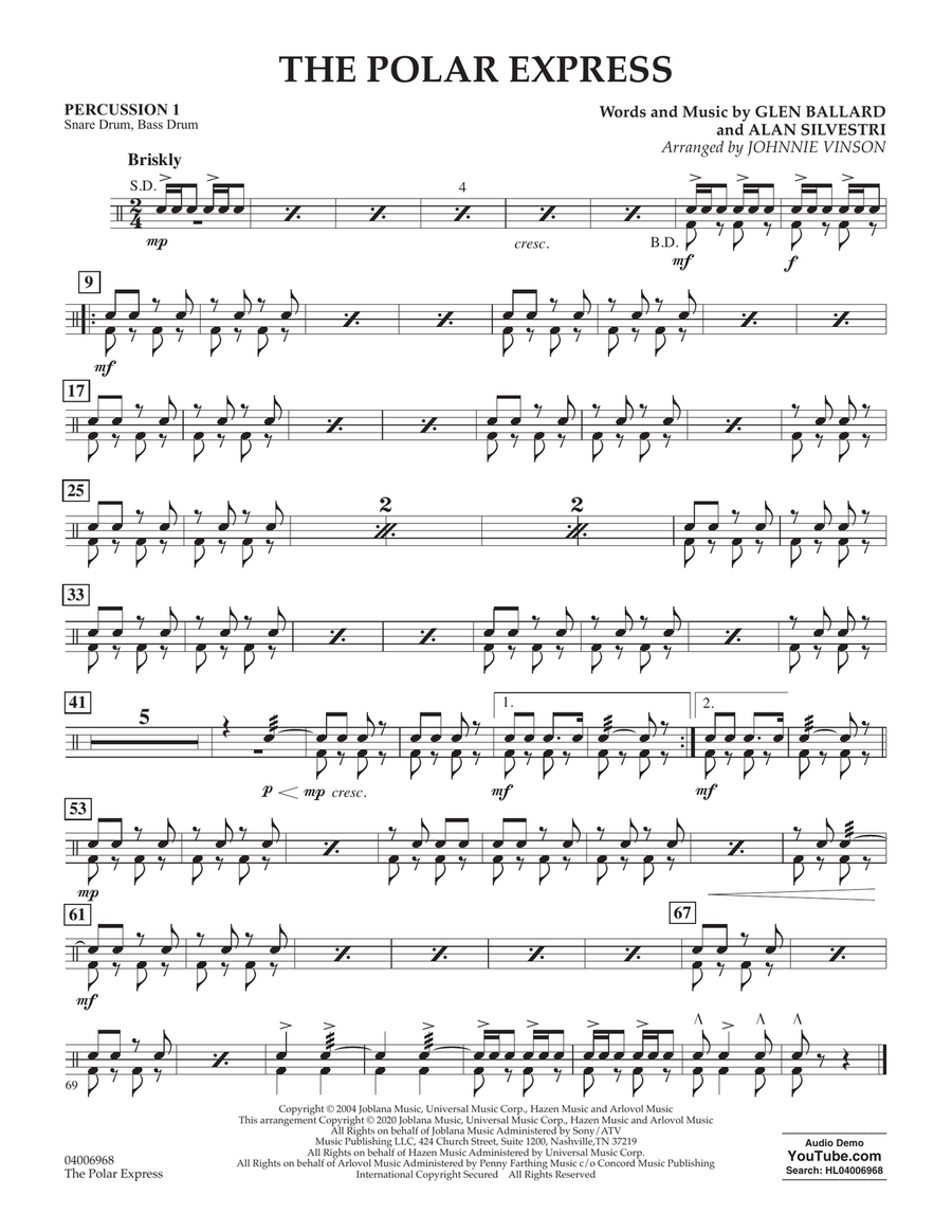 The Polar Express Arr Johnnie Vinson Percussion 1 By Tom Hanks