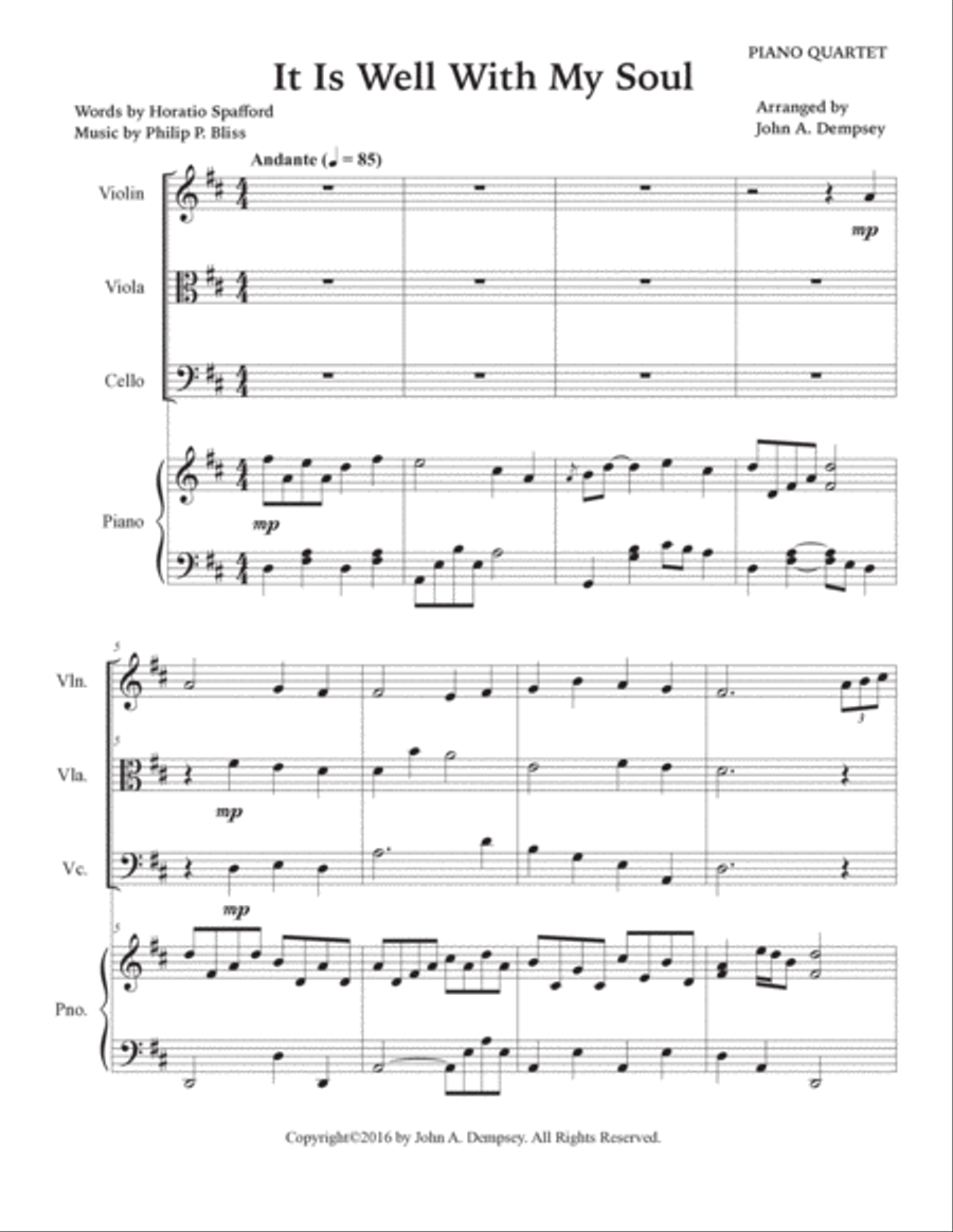 It Is Well With My Soul (Piano Quartet): Violin, Viola, Cello and Piano ...