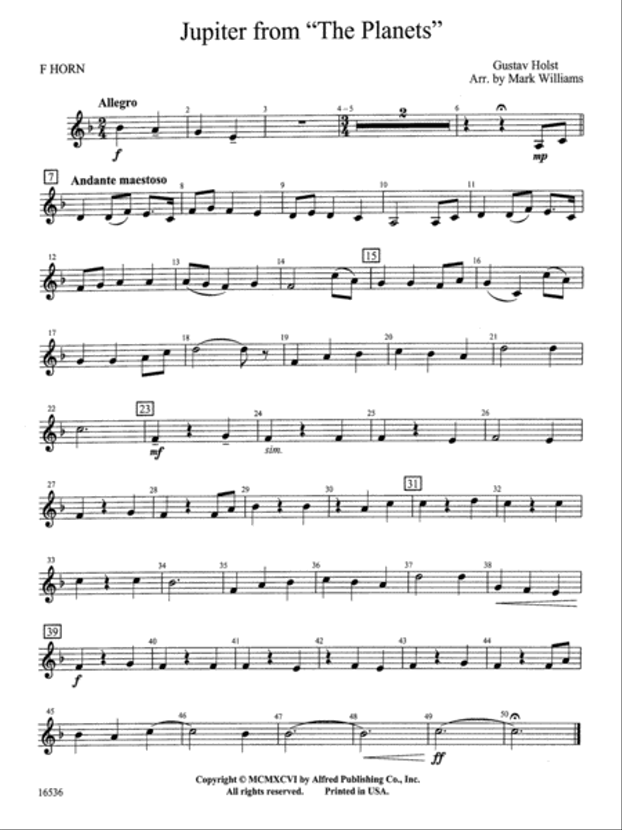 Jupiter from "The Planets": 1st F Horn by Mark Williams - Concert Band ...