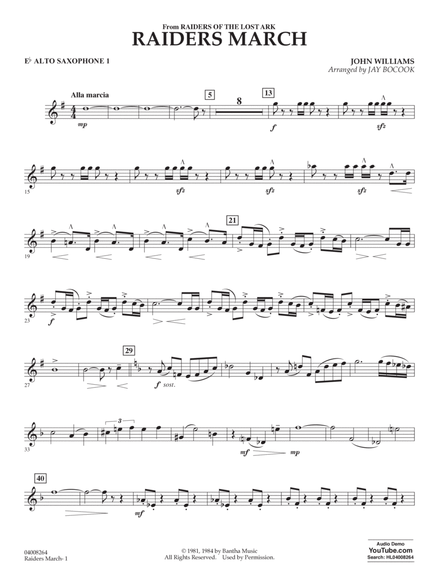 Raiders March From Raiders Of The Lost Ark Arr Jay Bocook Eb