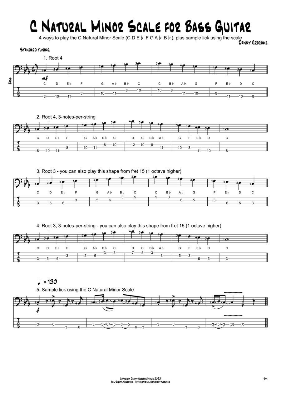 C Natural Minor Scale for Bass Guitar (4 Ways to Play) - Guitar ...