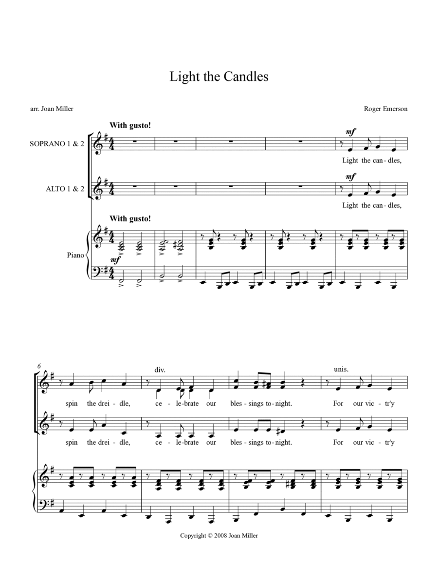 Light The Candles (the Hanukkah Song) by Roger Emerson - SSAA - Digital ...