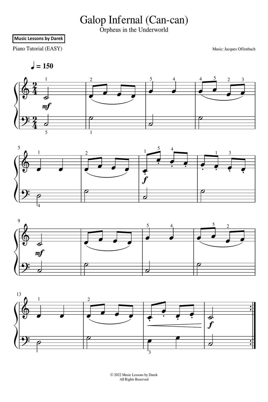 Galop Infernal (Can-can) (EASY PIANO) Orpheus in the Underworld ...