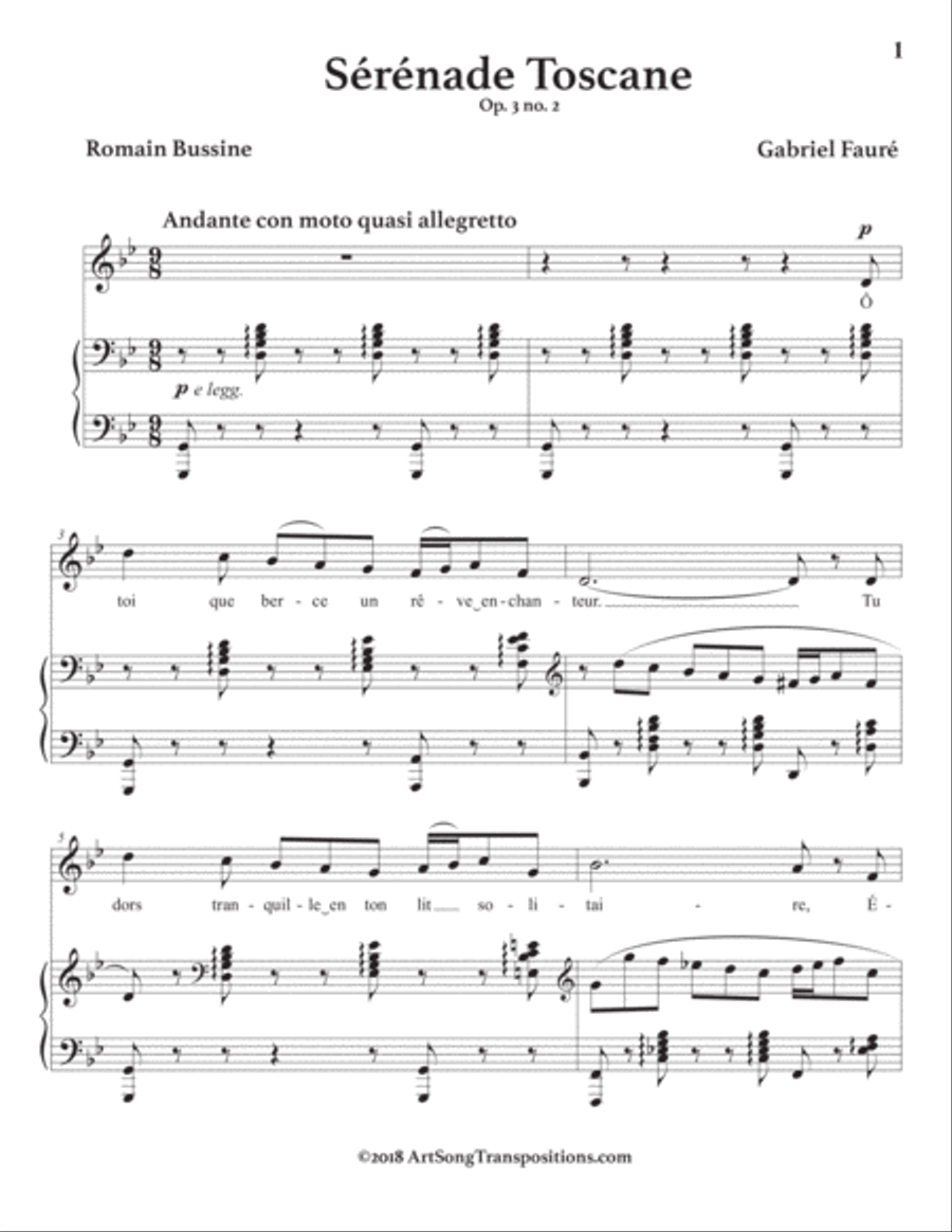 FaurÉ Sérénade Toscane Op 3 No 2 Transposed To G Minor By Gabriel