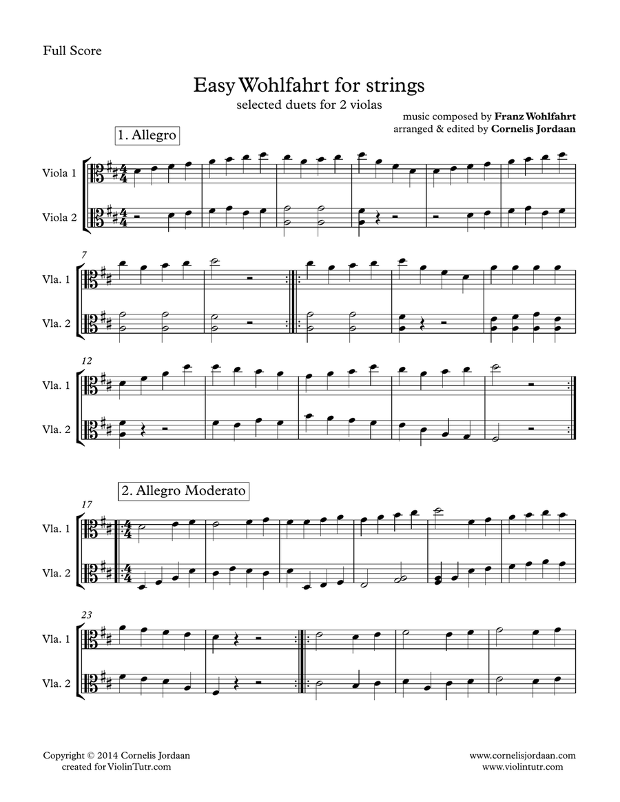 Easy Wohlfahrt for strings - selected duets for 2 violas by Franz Wohlfahrt - String Duet ...