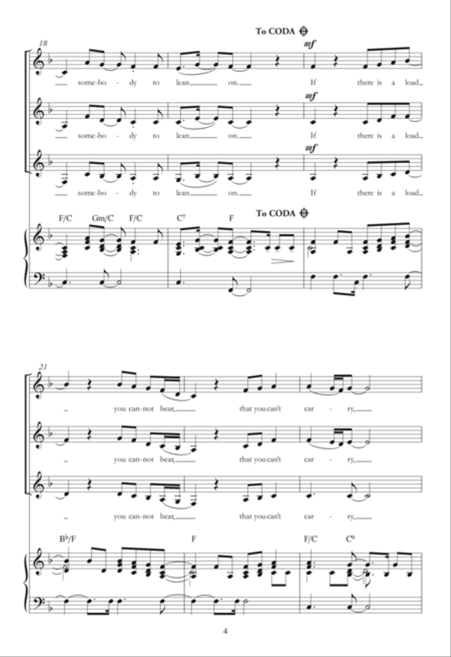 Lean On Me (arr. Berty Rice) by Bill Withers - SSA - Digital Sheet ...