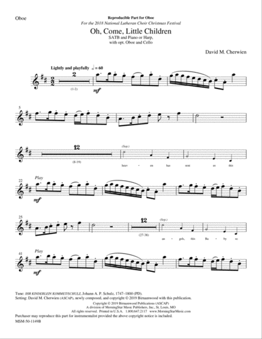 Oh, Come, Little Children (Downloadable Oboe and Cello Parts) - Choir - Digital Sheet Music ...