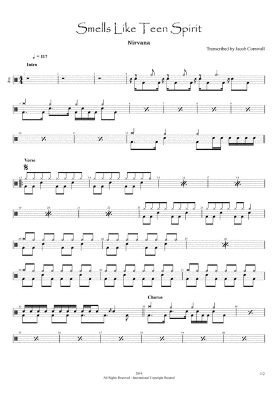 Smells Like Teen Spirit By Nirvana Drum Set Digital Sheet Music