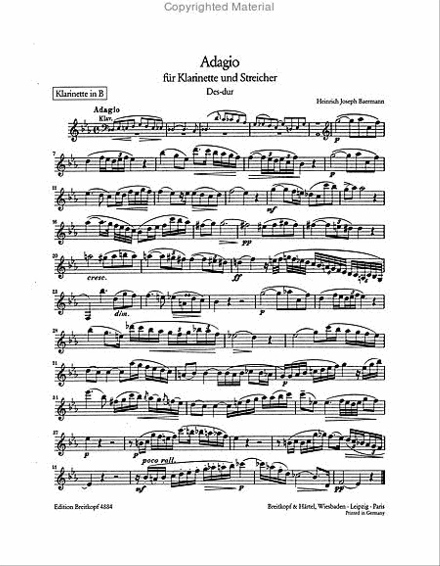 Adagio in D flat major by Heinrich Joseph Baermann - Clarinet Solo ...