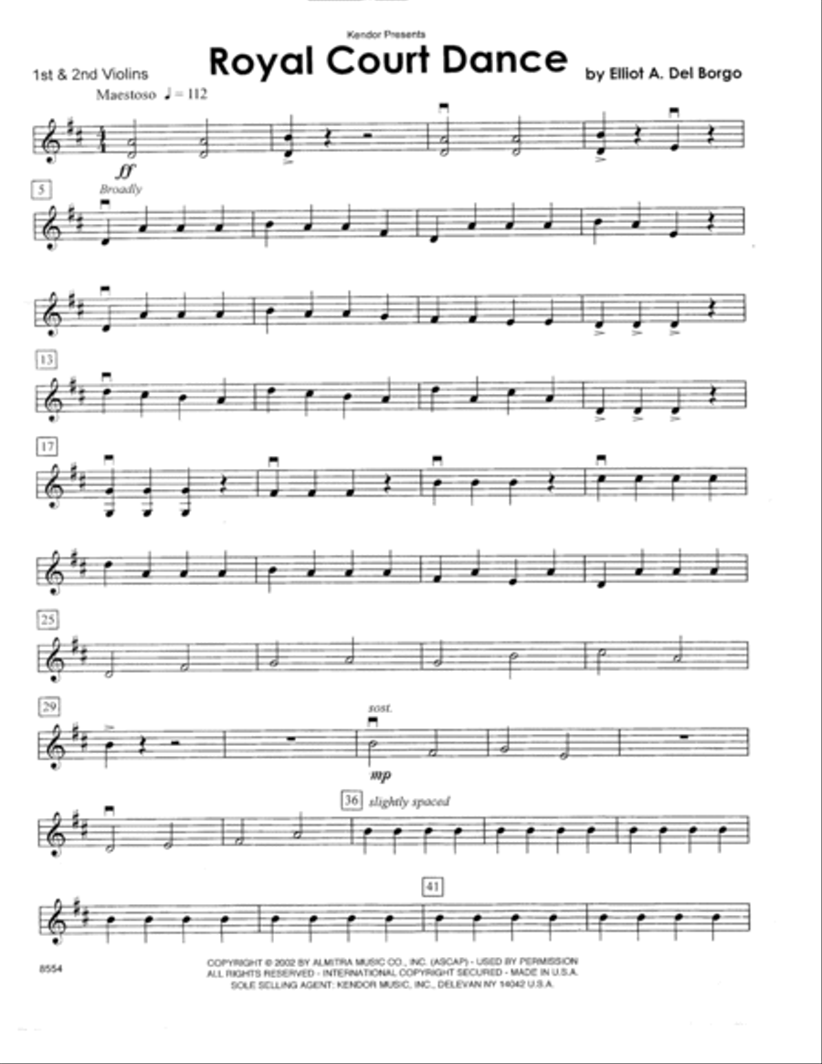 Royal Court Dance - Violin 1, 2 by Elliot Del Borgo - Violin Solo ...
