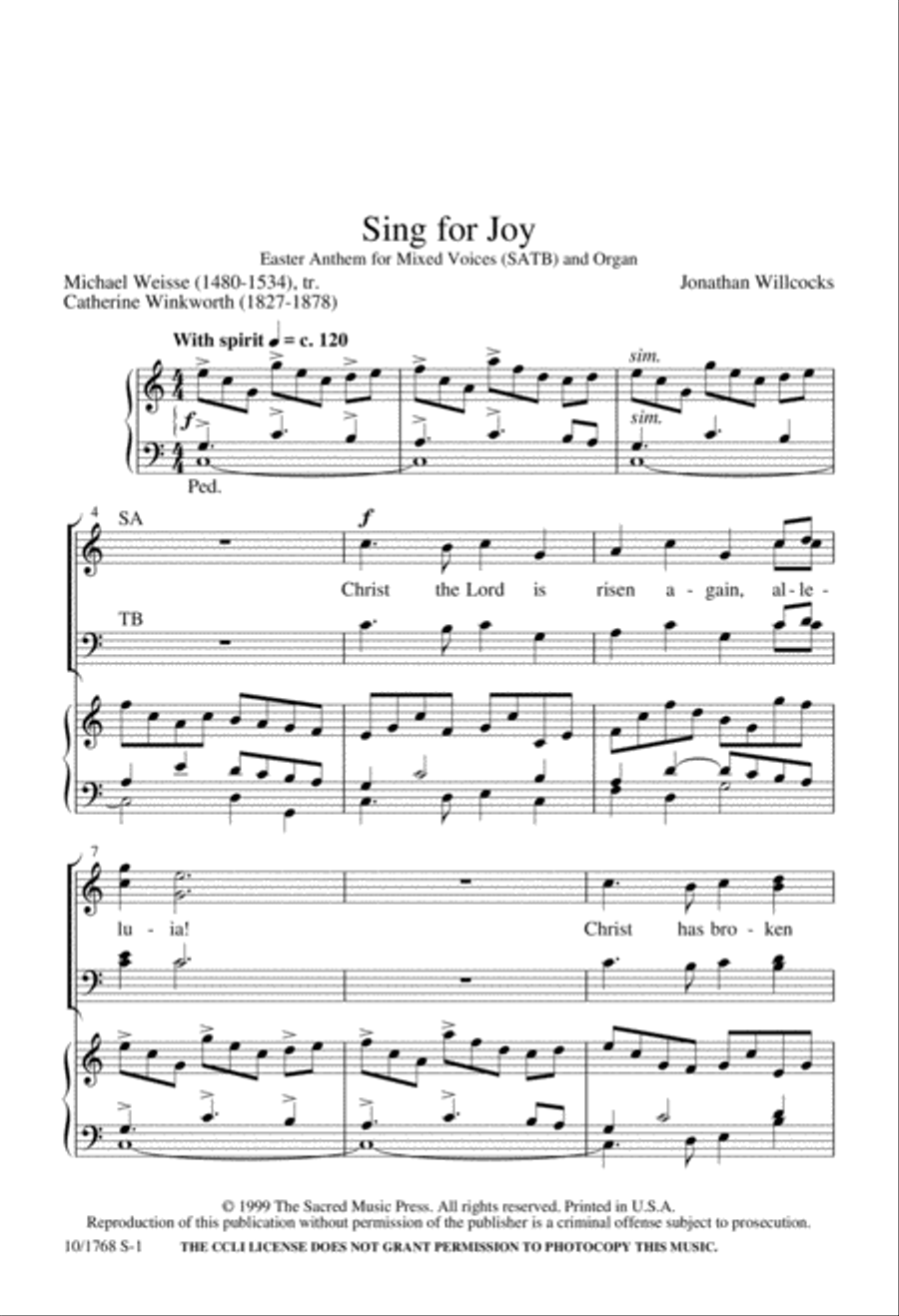 Sing for Joy by Jonathan Willcocks - Choir, Organ Accompaniment ...