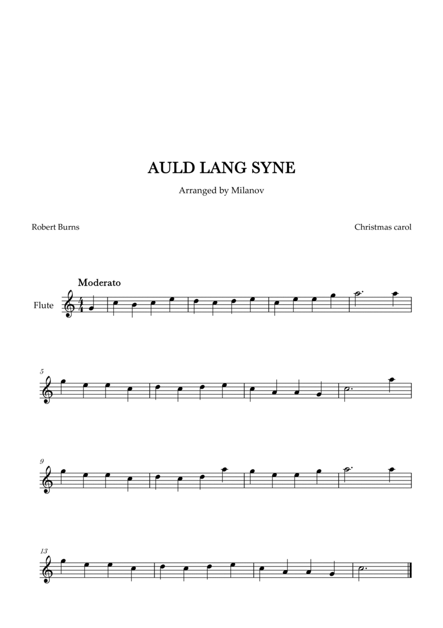 Auld lang syne in C Flute Easy Christmas carol - Flute Solo - Digital ...