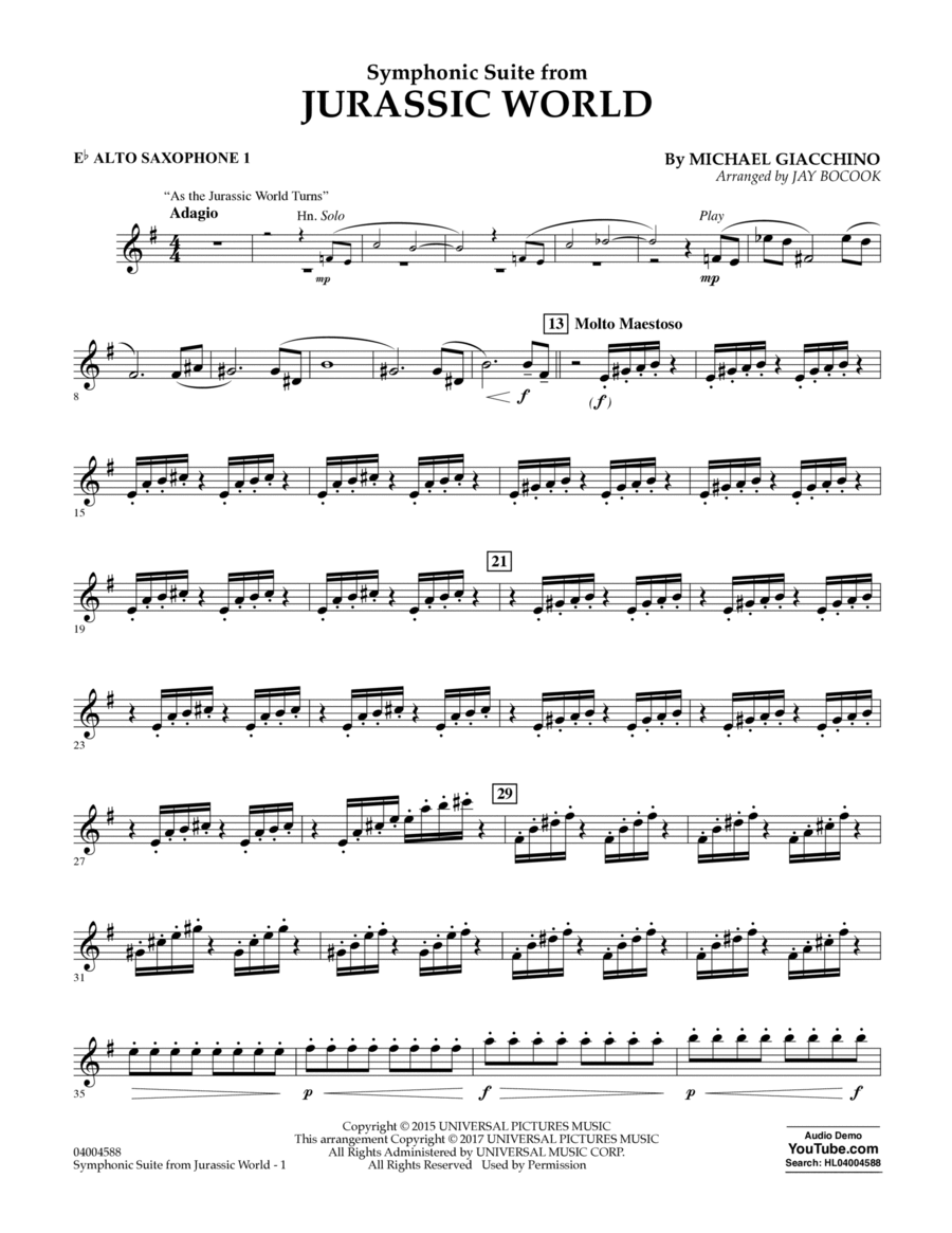 Jurassic World Symphonic Suite Eb Alto Saxophone 1 By Jay Bocook