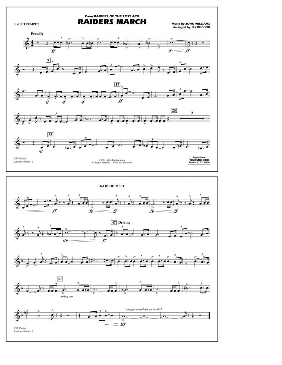 Raiders March From Raiders Of The Lost Ark Arr Jay Bocook 3rd Bb