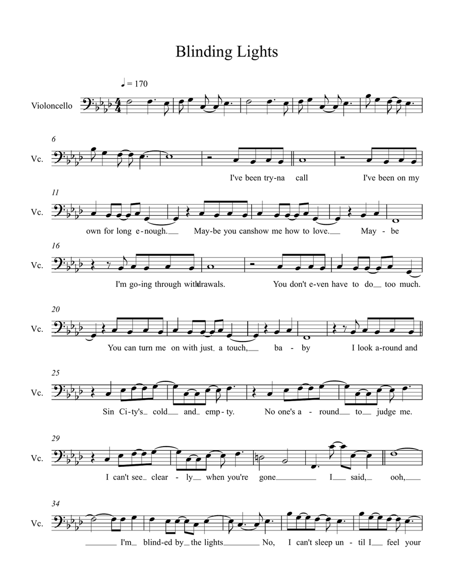 Blinding Lights by The Weeknd - Cello Solo - Digital Sheet Music ...