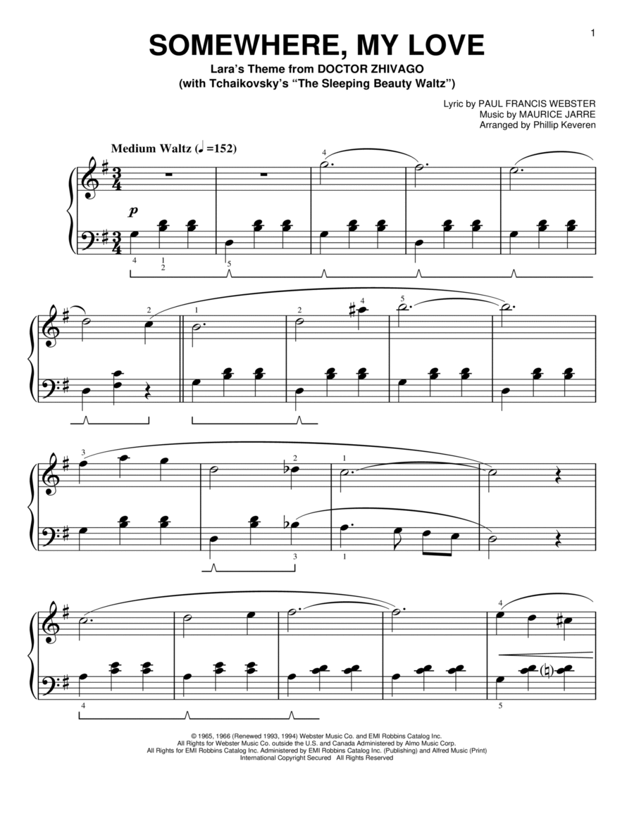 Somewhere My Love Classical Version Arr Phillip Keveren By