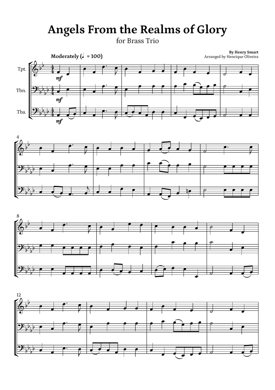 Angels from the Realms of Glory (Brass Trio) - Christmas Carol by Henry Smart - Brass Trio ...