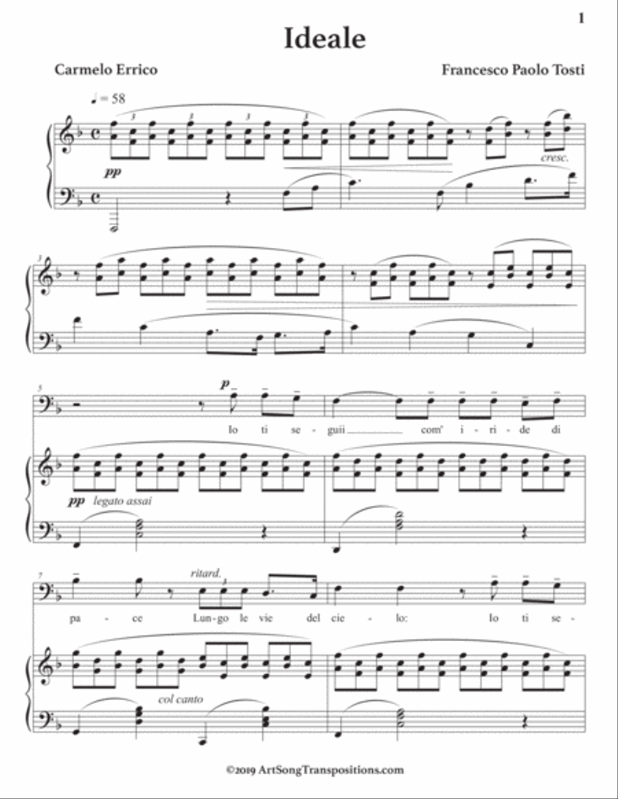 TOSTI: Ideale (transposed to F major, bass clef) by Francesco Paolo ...