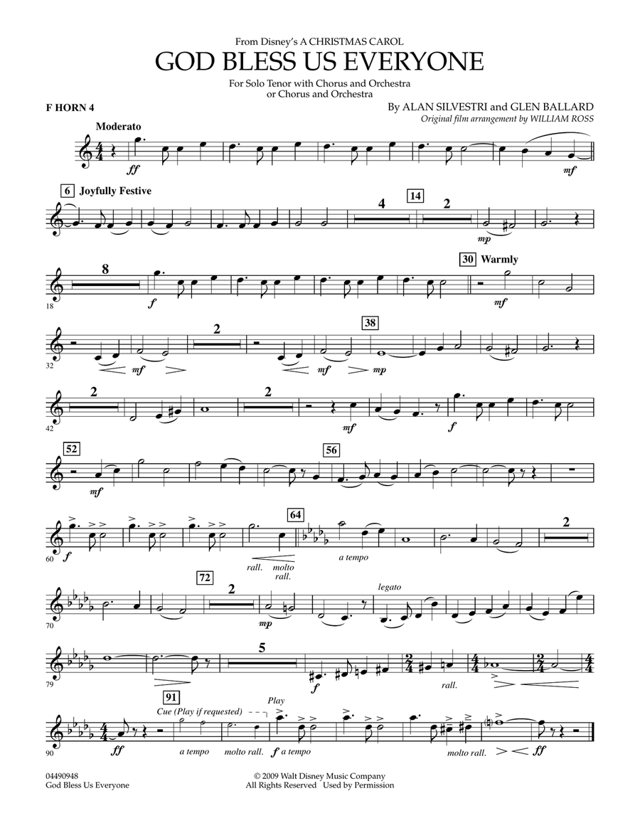 God Bless Us Everyone F Horn 4 By Andrea Bocelli Full Orchestra