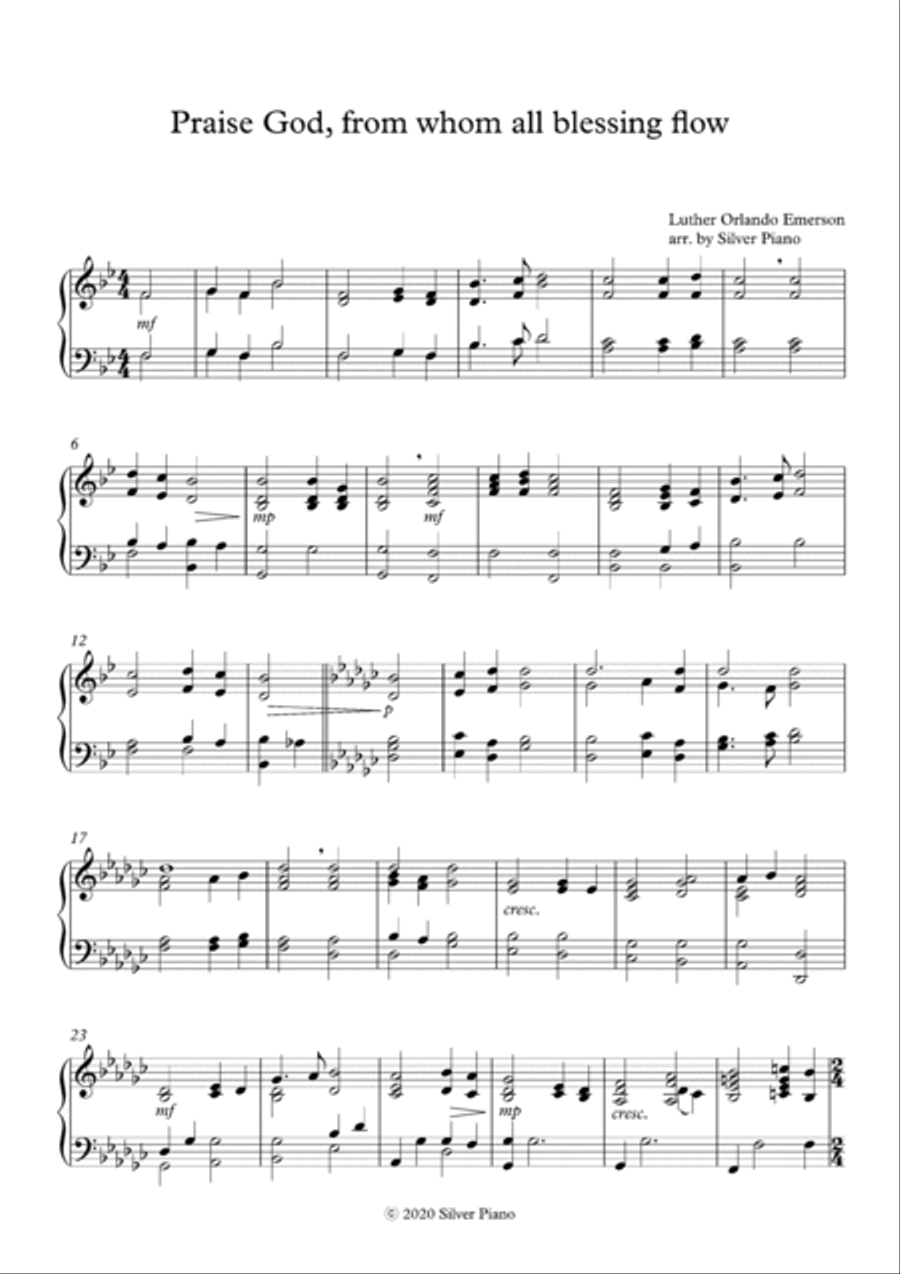 Praise God From Whom All Blessing Flow Piano Hymn Easy Piano