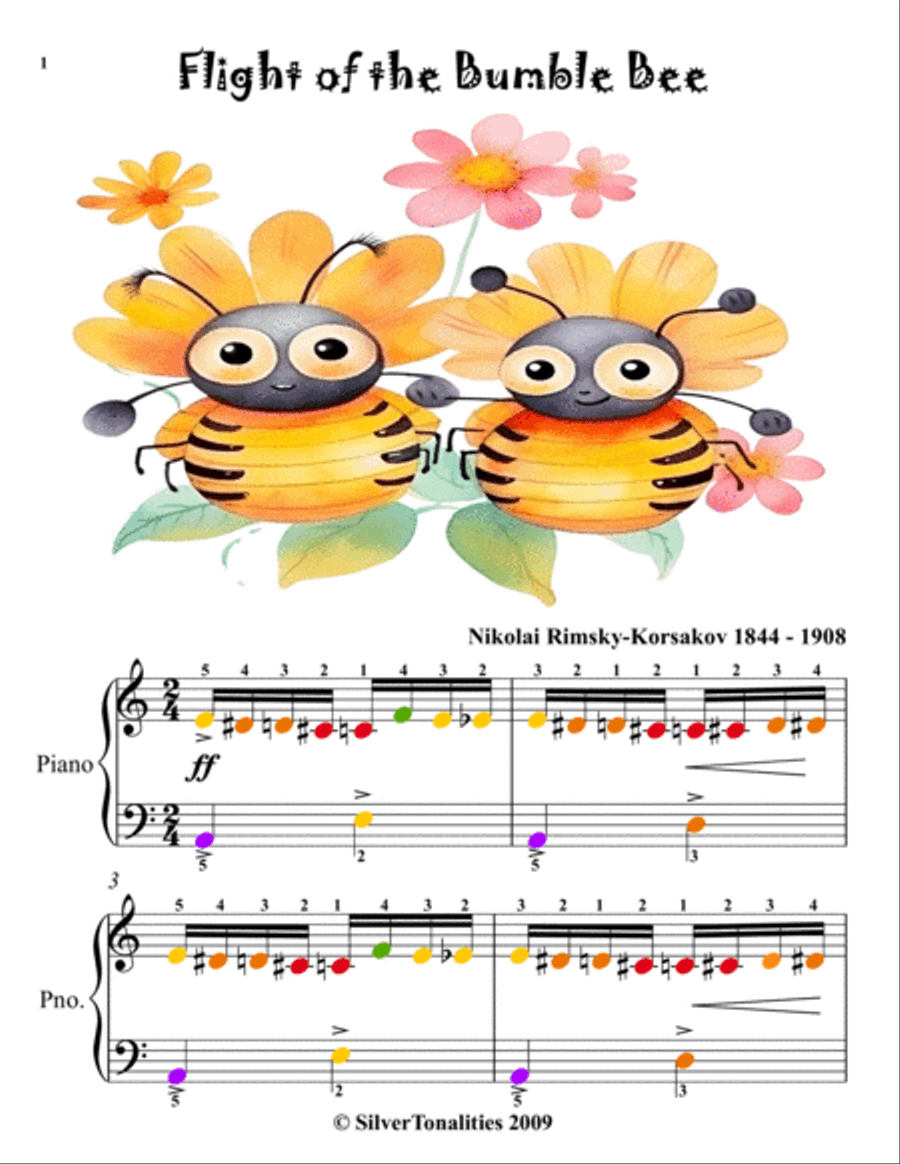 Flight of the Bumble Bee Easy Piano Sheet with Colored Notation by ...