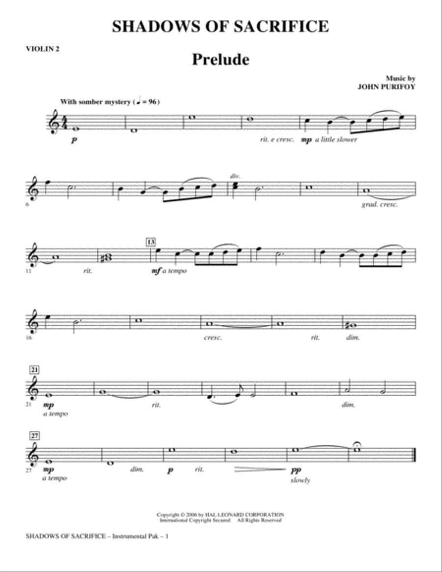 Shadows of Sacrifice - Violin 2 by John Purifoy - Choir - Digital Sheet ...
