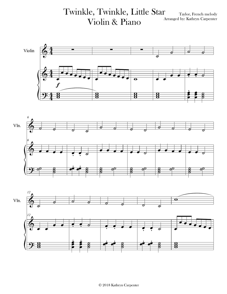 Twinkle, Twinkle, Little Star (Piano & Violin) - String Duet - Digital ...