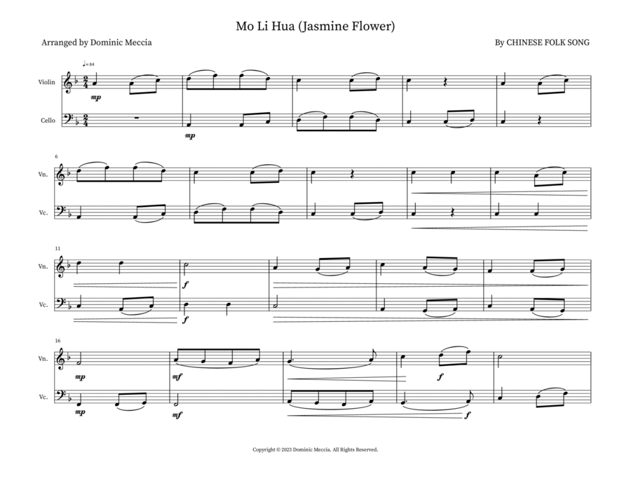 Mo Li Hua Jasmine Flower By Chinese Folk Song String Duet Digital
