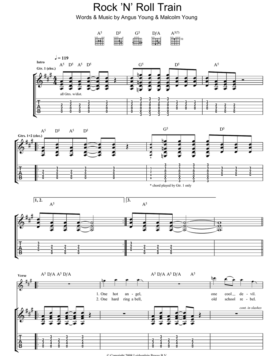 Rock 'N' Roll Train by AC/DC - Electric Guitar - Digital Sheet Music ...