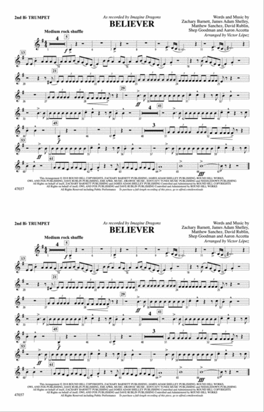 Believer: 2nd B-flat Trumpet - Marching Band - Digital Sheet Music ...