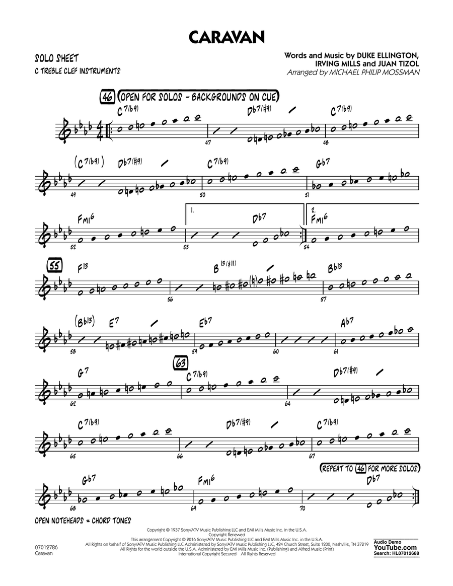 Caravan - C Solo Sheet by Juan Tizol - Part - Digital Sheet Music ...