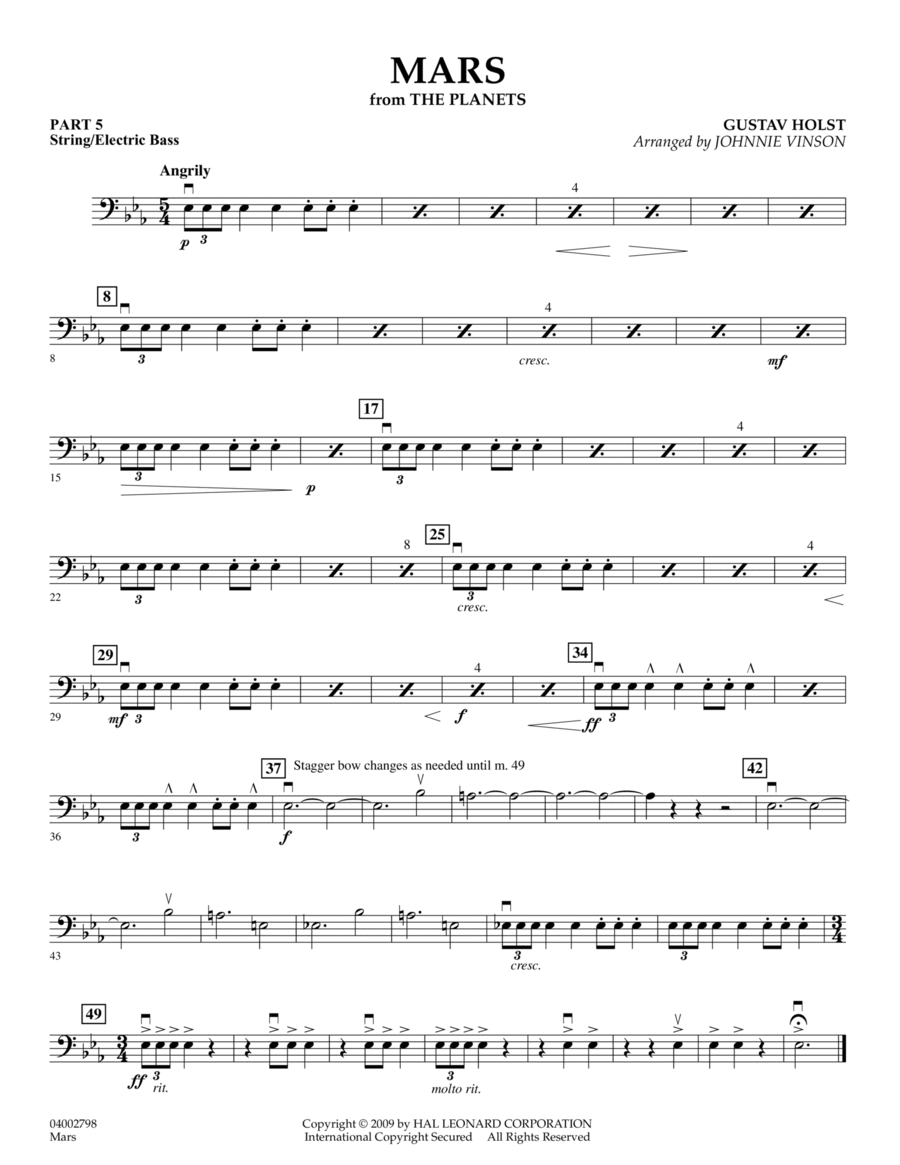 Mars (from "The Planets") - Pt.5 - String/Electric Bass by Gustav Holst ...